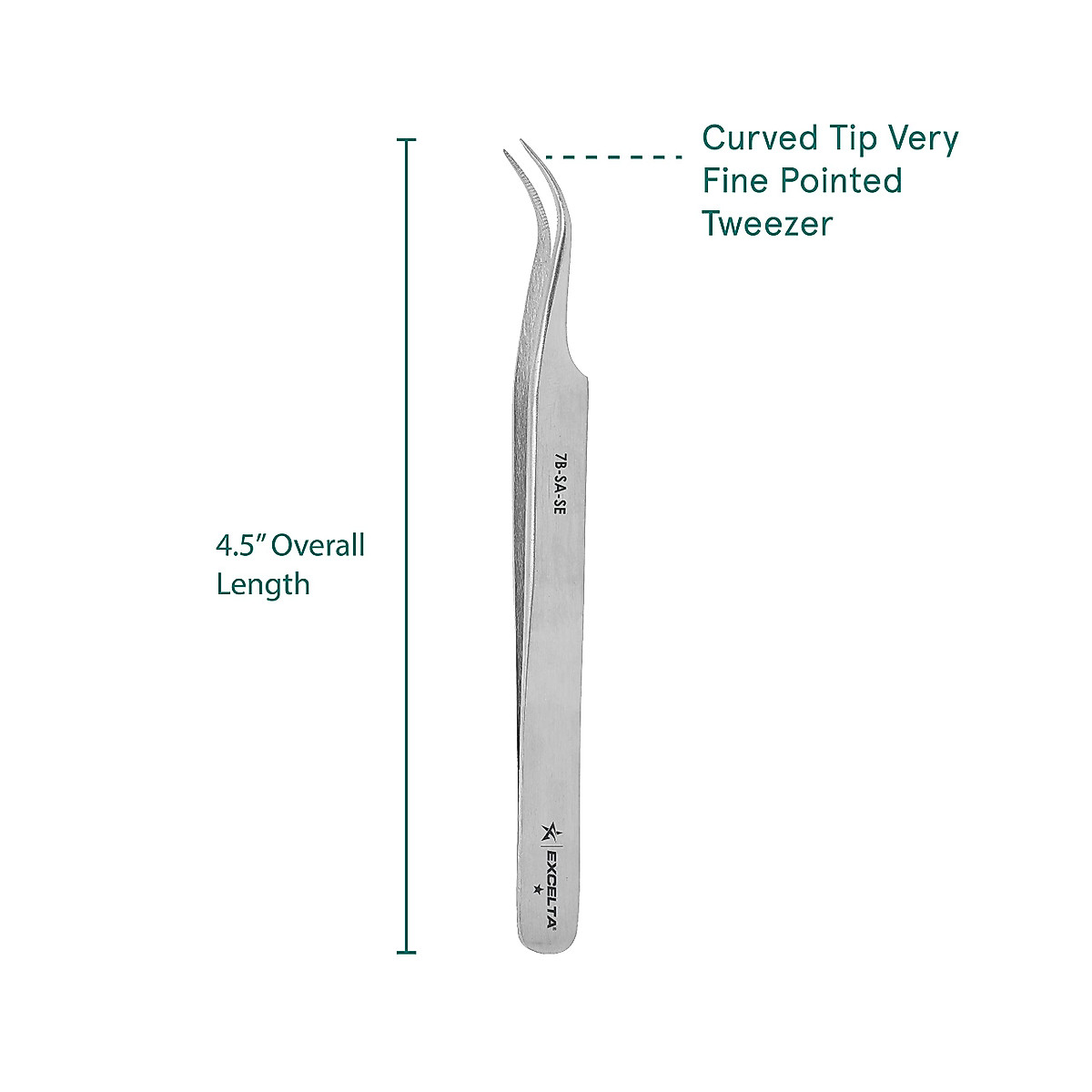 Excelta - 7B-SA-SE - Tweezers - Very Fine Point - Curved - One Star - Anti-Mag. SS - Serrated Tips, 0.06" Height, 0.39300000000000002" Wide, 4.5" Length