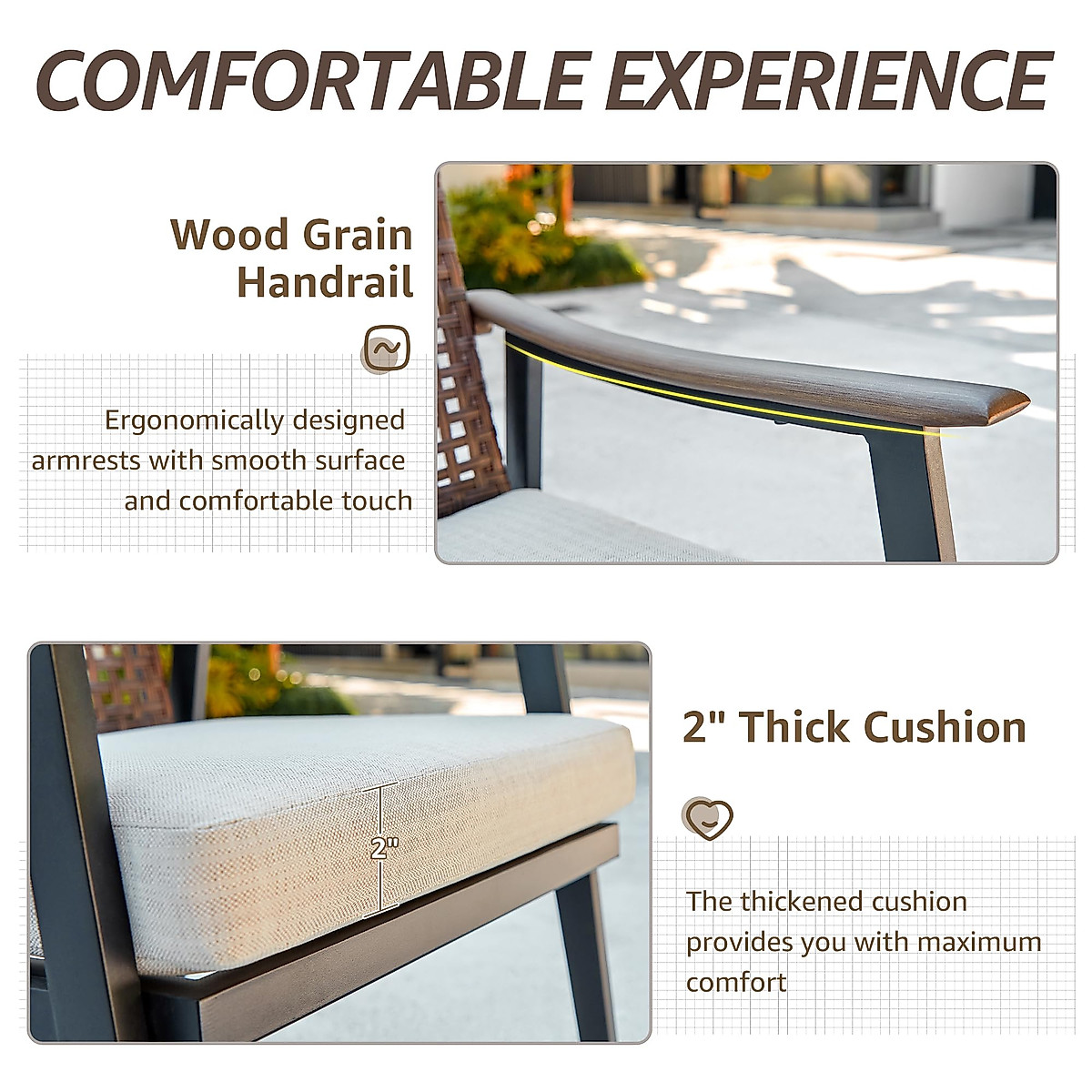 NATURAL EXPRESSIONS 7 Piece Patio Dining Table Outdoor Furniture Set, 6 Rattan Wicker Chairs with Cushions and 70” Large Dining Table with 1.65'' Umbrella Hole for Patio, Garden, Porch, Pool Beige