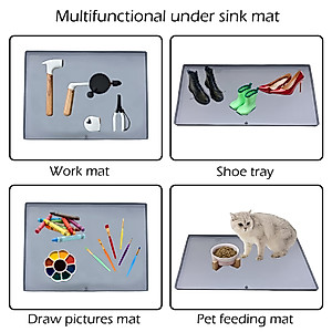 Leikaendi Under Sink Mat, 28'' x 22'' Under Sink Mats for Kitchen Waterproof, Silicone Under Sink Drip Tray Liner, Kitchen Sink Cabinet Protector