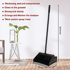 Leumoi 8 Pcs Lobby Dust Pan 36.6 Inch Upright Dust Pan with Serrated Yoke Dustpan Long Handle Plastic Commercial Dustpan for Wet Dry Floor Cleaning Home Office Restaurant Indoor Outdoor Use (Black)