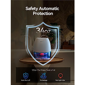 AlohaAir Dehumidifiers for Home, 34 oz Small Dehumidifier for Room, Quiet Dehumidifiers for Bathroom, Bedroom, RV, Closet with Auto Shut Off, 7 Colors Night Light