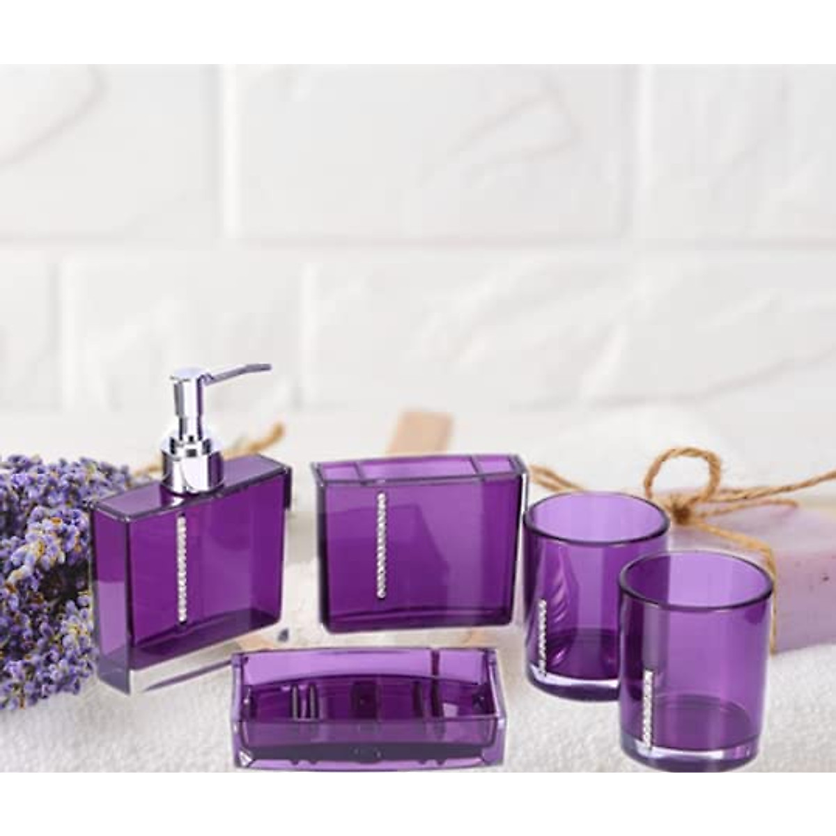 Zerodis 5pcs Purple Bathroom Accessory Set, Acrylic Bathroom Accessories Sets Bathroom Vanity Countertop Accessory Set for Home…
