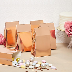 BLUE PANDA Rose Gold Party Favor Gift Bags, Goodie Boxes with Adhesive Stickers (24 Pack)