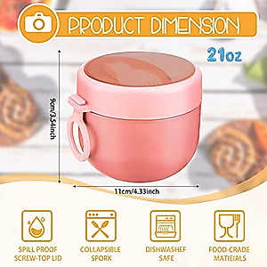 Sunnyray Overnight Oats Container with Lids and Spoons 21 oz Plastic Portable Leak Proof Large Capacity Dessert Cups Cereal Yogurt Container for School student Breakfast (Pink)