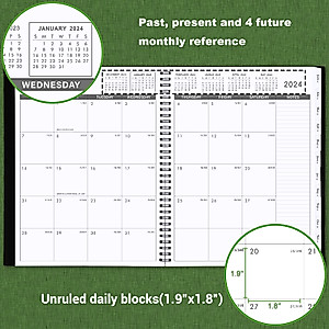 Planner 2024 - Planner/Calendar 2024, Jan.2024 - Dec.2024, 2024 Planner Weekly & Monthly with Tabs, 8" x 10", Flexible Cover + Twin-Wire Binding + Calendars, Daily Organizer - Black-Green Gilding