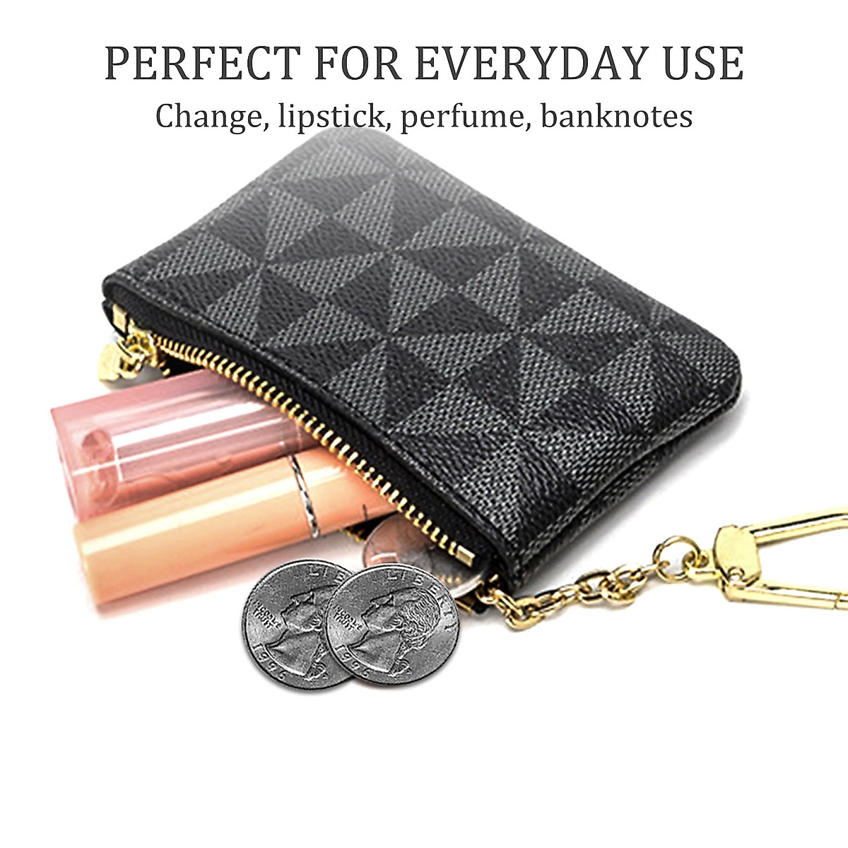 Veki Coin Purse Change Mini Purse Wallet With Key Chain Ring Zipper for Men Women Fashionable Bag Key Chain Pendant Leather Classic Clutch Purse(Black)