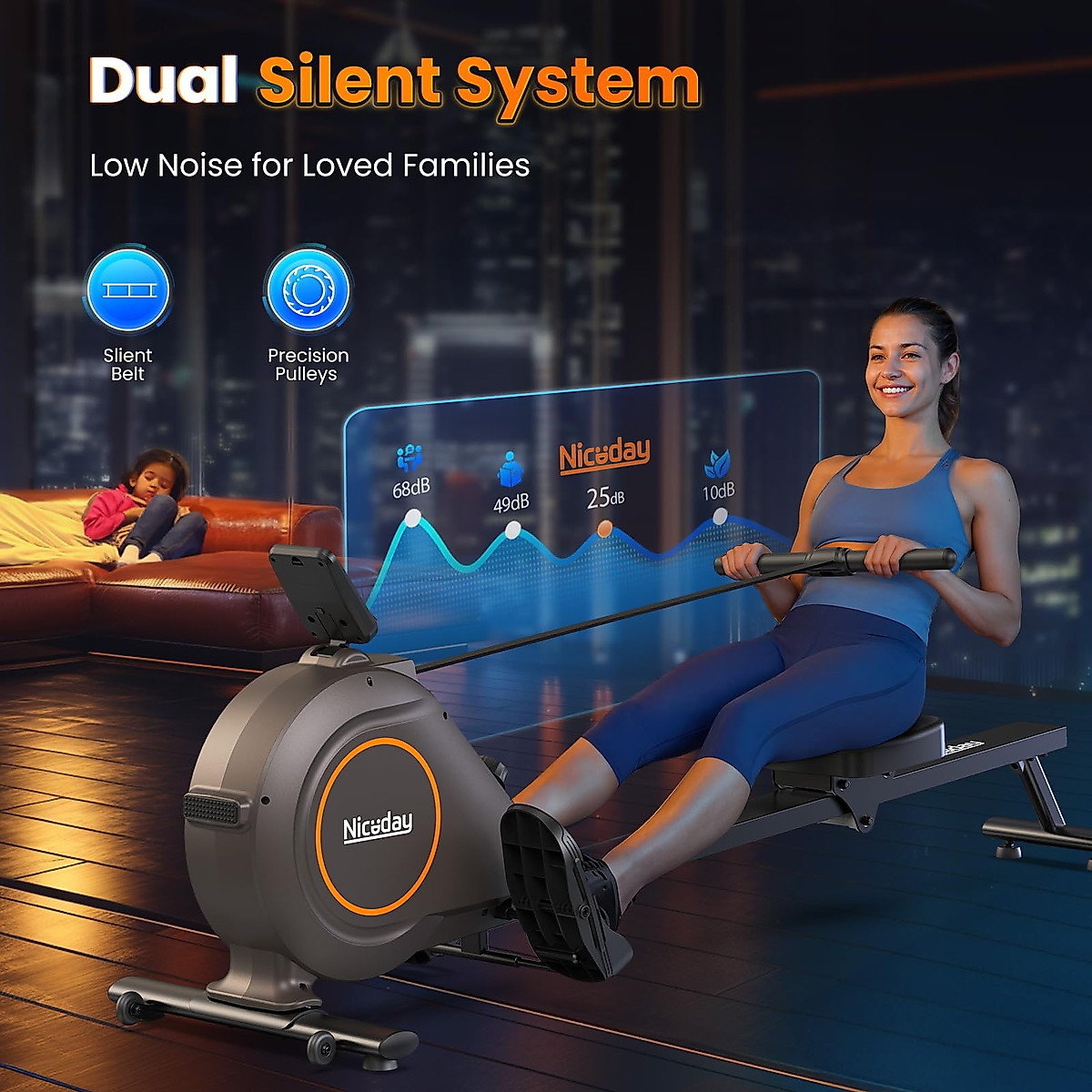 Niceday Rowing Machine, Magnetic Rower for Home Use, Smart Rowing Machine Bluetooth Compatible with Kinomap APP, Rower Machine with 16 Resistance Levels & 350 LBS Weight Capacity
