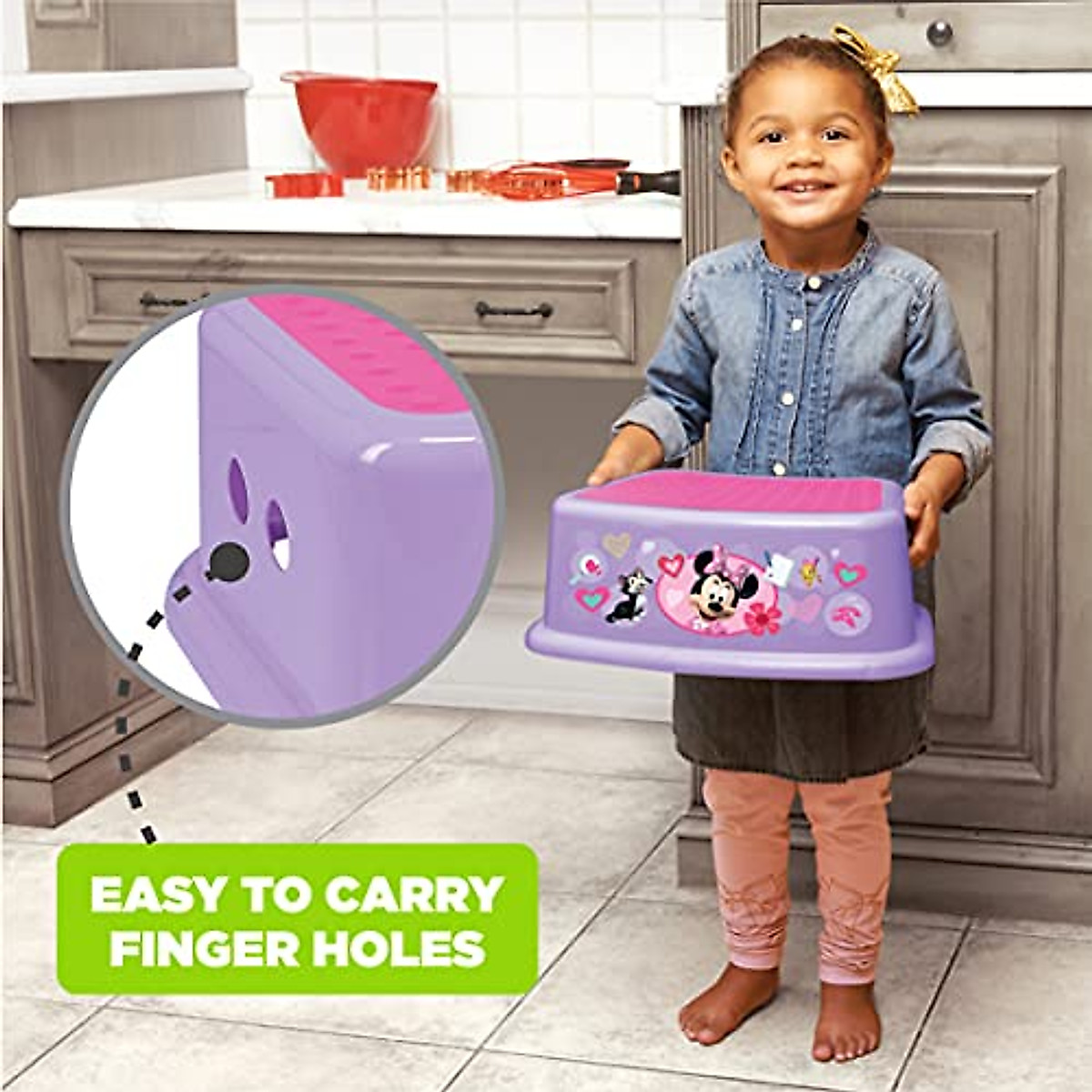 Disney Minnie Mouse Happy Helpers Bathroom Step Stool for Kids Using The Toilet and Sink - Kids Step Stool, Potty Training, Non-Slip, Bathroom, Kitchen, Lightweight