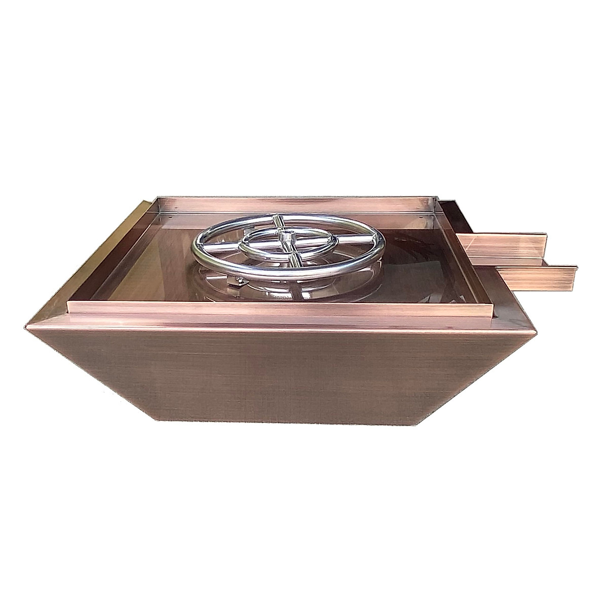 18" 24" Stainless Steel or Rustic Black Square Fire Pit Bowl Pot w/Waterfall Column (24" Fire Pit w/Waterfall, Copper Cladded)