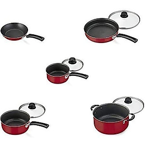NEW 9-Piece Simple Cooking Nonstick Cookware Set (Red)
