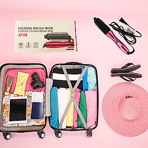 Mini Collaspe Hair Curler, Tangle-Free Curling Iron Brush and Volumizer, 1 inch Dual Voltage Travel-Friendly Tourmaline Ceramic Ionic Brush Styling Wand（Don't Blow Air