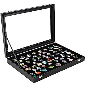 Pin Display Case, Dustproof Pin Collection Showcase Storage Organizer Box, for Enamel Pin, Pin Badge, Military Medals, Beach Tags, Jewelry Pins (Black Color)