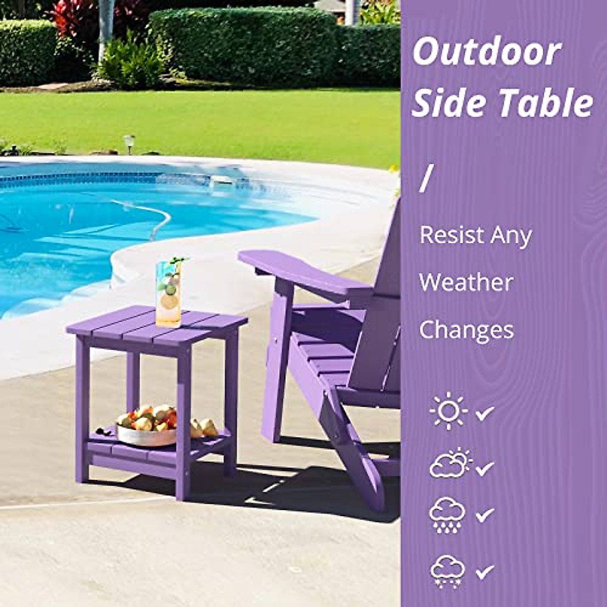 LUE BONA Adirondack Outdoor Side Table, 2-Tier Purple HDPS Patio End Table Weather Resistant, Morden Side Table for Patio, Pool, Porch