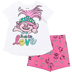 DreamWorks Trolls Poppy Toddler Girls Short Sleeve T-Shirt French Terry Shorts Set White/Pink 3T