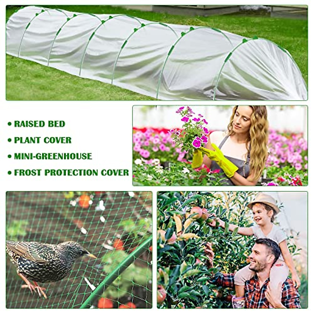 60Pcs Greenhouse Hoops for Raised Garden Beds 4ft Wide Grow Tunnel Up to 12 Sets for Row Cover DIY Garden Hoop Plant Support Garden Stakes for Plants Fruits Vegetables
