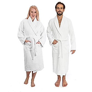 Classic Turkish Towels - Luxury Terry Cloth Robe for Men and Women, 100% Turkish Cotton, Soft and Plush, Long Unisex Bathrobe (White, Small-Medium)