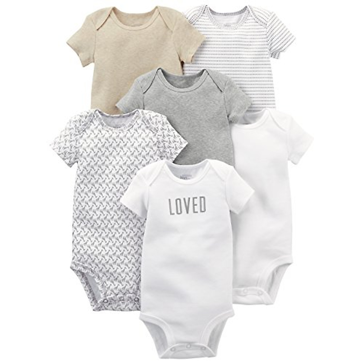 Simple Joys by Carter's Baby 6-pack Short-sleeve Bodysuit, white/grey, 6-9 Months