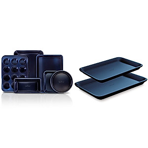 Non-Stick Kitchen Oven Baking Pans - Carbon Steel with Blue Diamond Coating Inside & Outside - NutriChef NCBK6TRB & Cookie Sheet Baking Pans, Blue Diamond, One size (NC2TRBU.5)