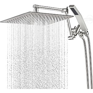 G-Promise All Metal 12 Inch Rainfall Shower Head with Handheld Spray Combo| 3 Settings Diverter|Adjustable Extension Arm with Lock Joints |71 Inches Stainless Steel Hose (Brushed Nickel)