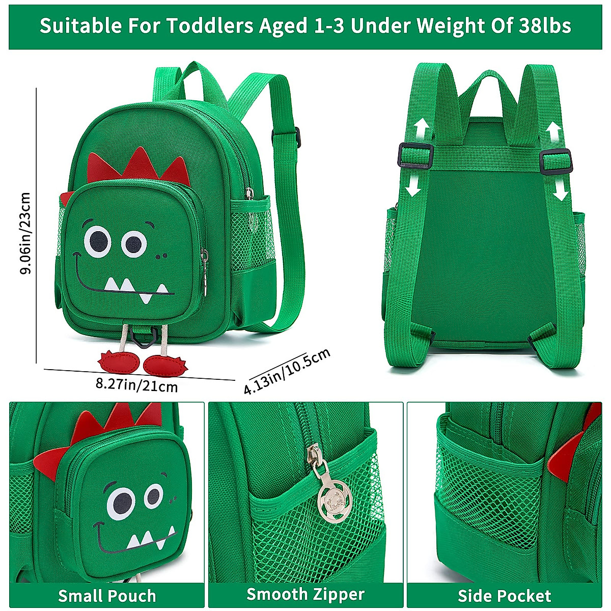 Toddler Backpack with Leash, Accmor 4 in 1 Baby Dinosaur Backpacks with Anti Lost Wrist Link, Cute Child Harness Bag Leash for Outdoor, Mini Back Pack Rope Tether Rein for Boys Girls Aged 1-3 Years