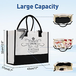 50th Birthday Gift for Women, Canvas Tote Bag for Women 1974, Keepsake Gift for Her Turning 50, 50th Birthday Party Decorations, Great 50th Birthday Gift Packaging Bags, 50th Birthday Gifts for Her