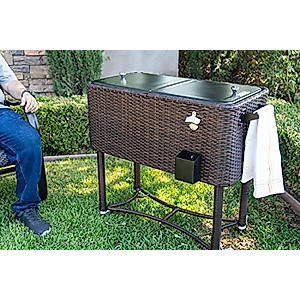 Permasteel 80-Qt Hand-Woven Wicker Patio Cooler with Wheels | Beverage Rolling Cooler for Backyard Deck, PS-A208-BB, Outdoor Drink Cart, Rattan Style, Brown