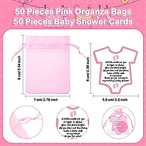 50 Sets Pink Baby Shower Favors Tea Light Candles for Guests Cute Decorations with Pink Cards and Organza Bags for Girls Friend Baby Shower Gender Reveal Party Favors (Pink), Unscented