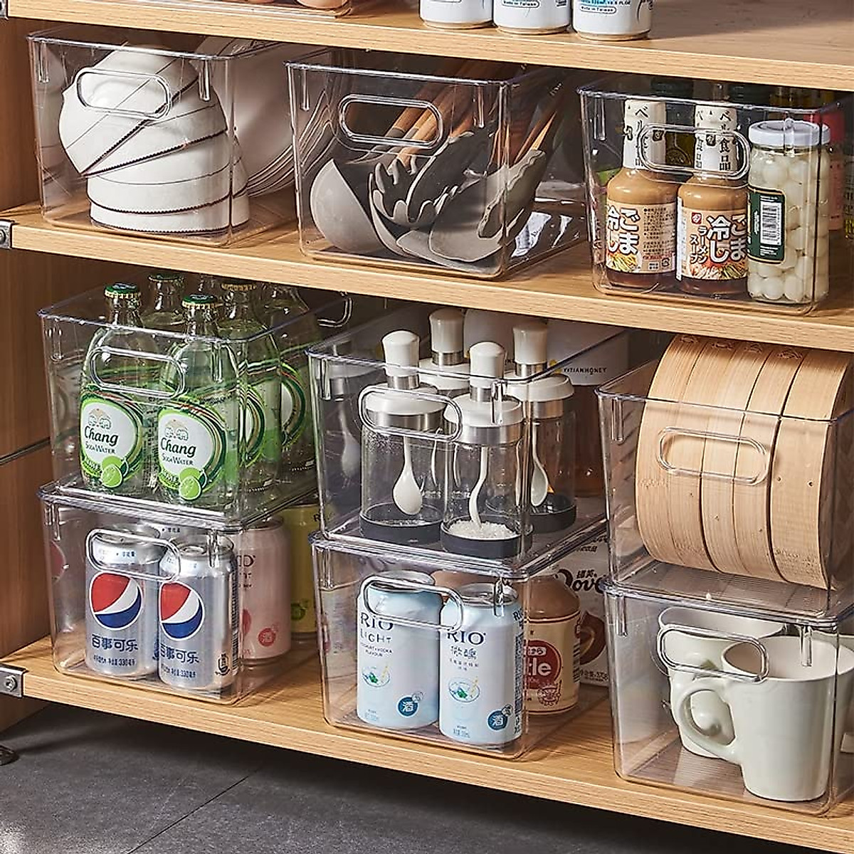 Refrigerator Organizer Food Storage Bins Refrigerator Storage box with Handles Clear Plastic BPA Free Food Storage Rack Set