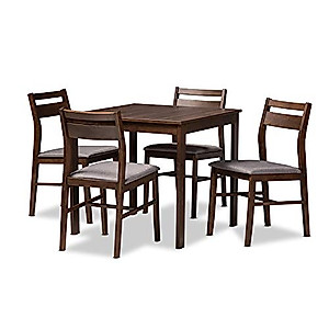 Baxton Studio Lovy Modern and Contemporary Gray Fabric Upholstered Dark Walnut-Finished 5-Piece Wood Dining Set