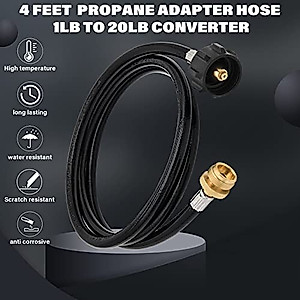 4 Feet Propane Adapter Hose 1lb to 20lb Converter for QCC1 / Type1 Tank Connects 1 lb Bulk Portable Appliance to 20 lb Propane Tank, Propane Converter Hose Compatible with Weber q1200 q1000 Grill