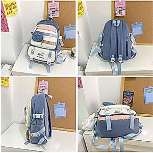 ZFOFLIK Kawaii Backpack with Cute Pin and Accessories Japanese Backpack for School Bags for Girls Bookbags for Women-blue