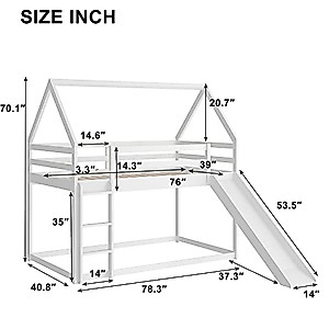 Twin Size Bunk House Bed with Convertible Slide and Ladder,Twin Over Twin Wooden Bed Frame with Guardrails for Kids Teens Girls Boys,White