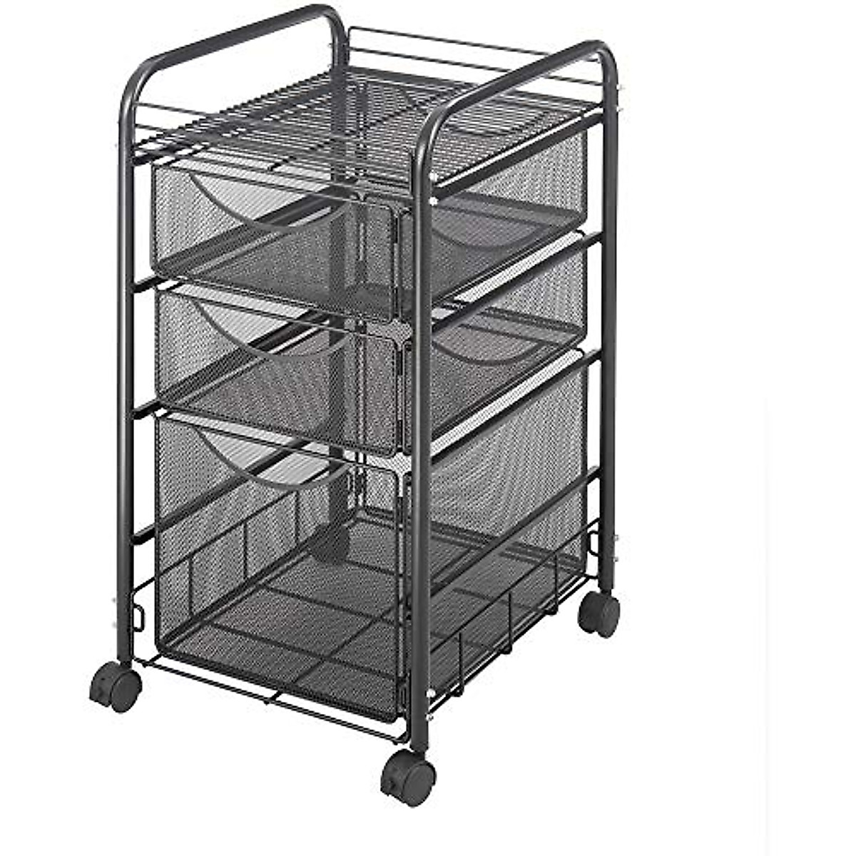 Safco Products Onyx Mesh 1 File Drawer and 2 Small Drawers Rolling File Cart 5213BL, Black Powder Coat Finish, Durable Steel Mesh Construction, Swivel Wheels for Mobility