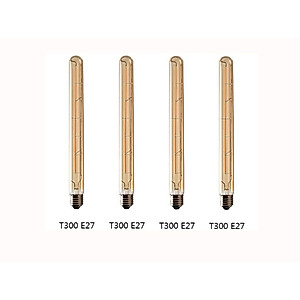T300 Vintage LED Filament Bulb T300 6W Dimmable Vintage Edison Light Bulb Long Tubular Vintage LED Light,E26/E27 Medium Base,Amber Glass,Warm White 2300K,6W(40W Equivalent),Dimmable,Pack of 4