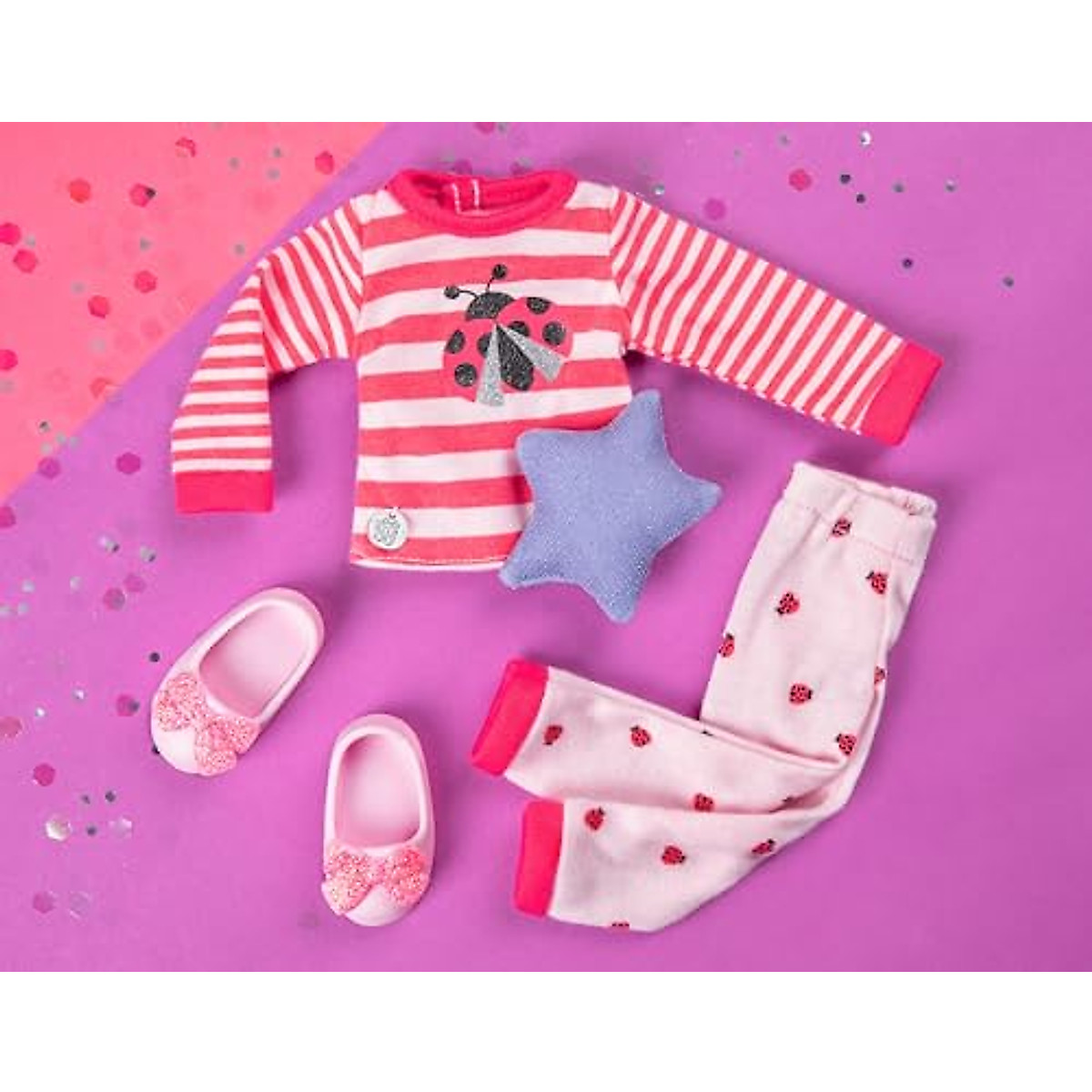 Glitter Girls - Ladybug Shimmer Pajama Top & Pant Regular Outfit - 14-inch Doll Clothes & Accessories Toys, 36 months to 144 months