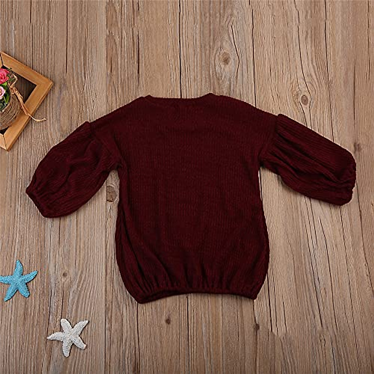 Toddler Baby Girl Knitted Sweater Kid Lentern Sleeve Ruffle Warm Spring Fall Winter Pullover Tops Outfits (Wine Red, 2-3T)
