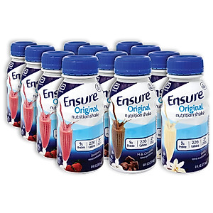 Niro Assortment | Ensure Original Nutrition Shakes | Variety Pack | Milk Chocolate Shake, Vanilla Shake, and Strawberry Flavors | Nutritional Full of Vitamins and Minerals 12 Pack | With Niro Travel Beverage Sleeve