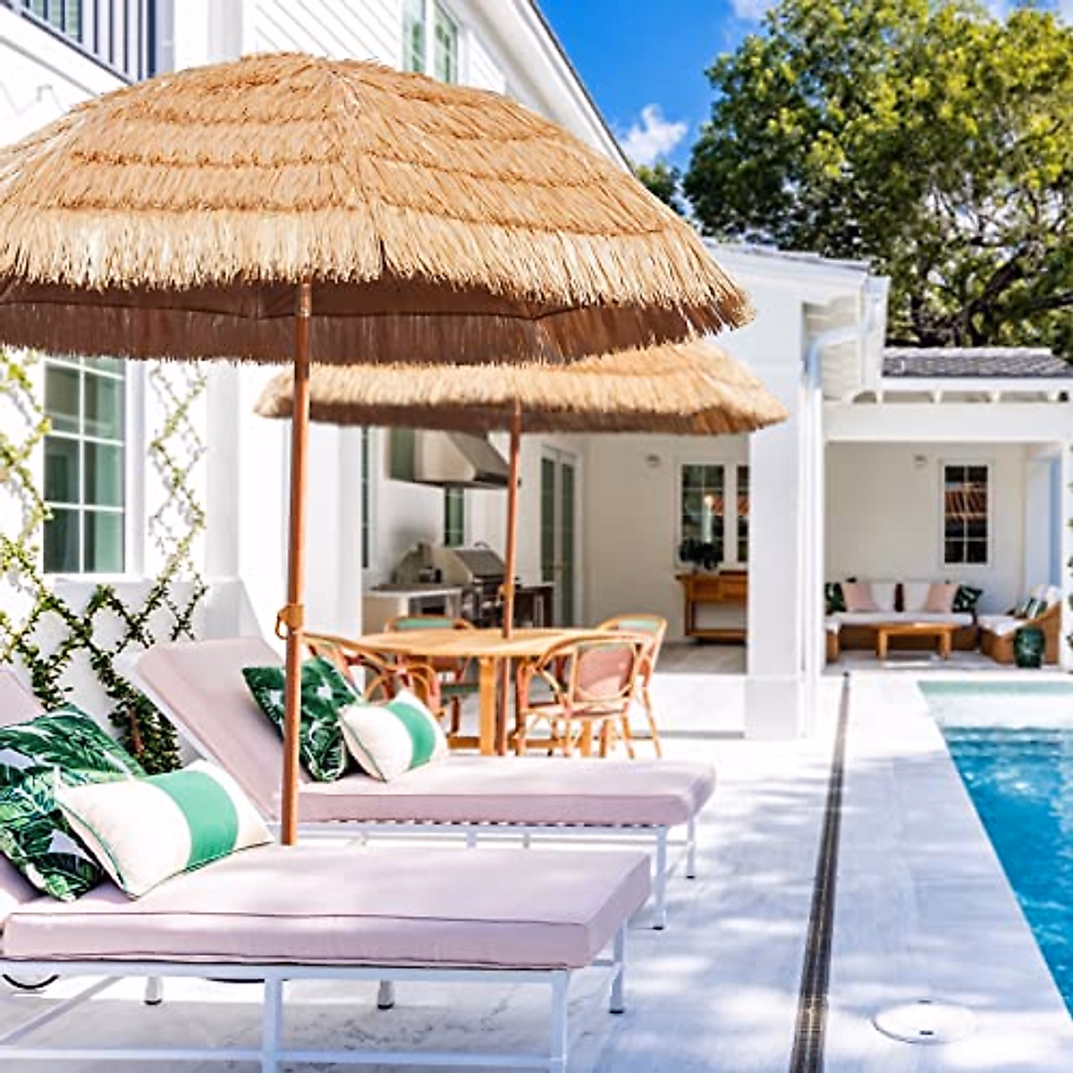 FULLSUN PARASOL Tiki Thatched Beach Umbrella, 7.5ft Large Heavy Duty Wind Portable Hawaiian Hula Umbrellas with Sand Anchor, UV 50+ Protect for Tiki Bar Outdoor Pool Patio Garden