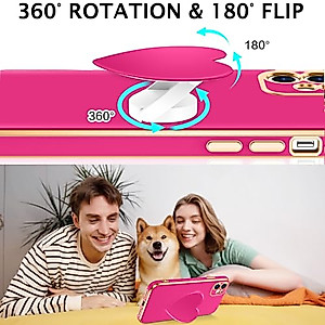 Telaso iPhone 12 Case, Hot Pink, Plastic, Slim Shockproof Protective Cover with Separate Love Heart Kickstand Holder, for Women