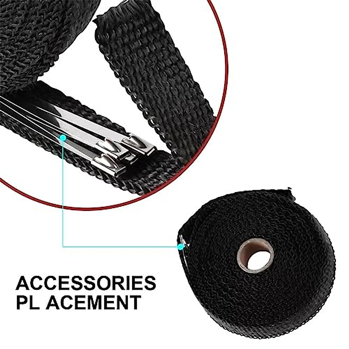 AICEL Exhaust Heat Wrap Roll, Heat Insulation Wrap Tape for Exhaust Pipes, 2" x 50' Fiberglass Heat Shield Tape with 6 Stainless Steel Locking Ties, Compatible with Car Motorcycle and More
