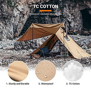 KingCamp Hot Tent with Stove Jack, 4 Season Cotton Tent for Camping, Lightweight Portable with Carry Bag, Foldable Snow Skirt, Set-up Rainfly, Glamping Hiking Backpacking, Windproof, Rainproof
