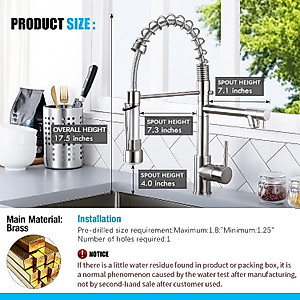 Qomolangma Contemporary Kitchen Faucet with Pull Down Sprayer, Stainless Steel Single Handle Spring Kitchen Sink Faucets with Sprayer, with Deck Plate, Brushed Nickel