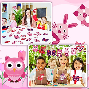 40 Pieces Valentine's Day Animal Crafts for Kids DIY Valentine's Day Craft for Kids Make Your Own Heart Bear Angel Unicorn Owl Lion Stickers Set for Valentine's Day Party Game Toys for Kids