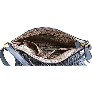 B BRENTANO Vegan Fringed Crossbody Bag with Studs (Blue Gray)