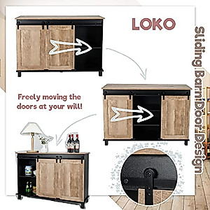 LOKO Farmhouse Buffet Cabinet with Storage, Rustic Bar Cabinet with 2 Sliding Barn Doors, Kitchen Sideboard Storage Cabinet with Adjustable Shelves, 48 x 16 x 33 inches