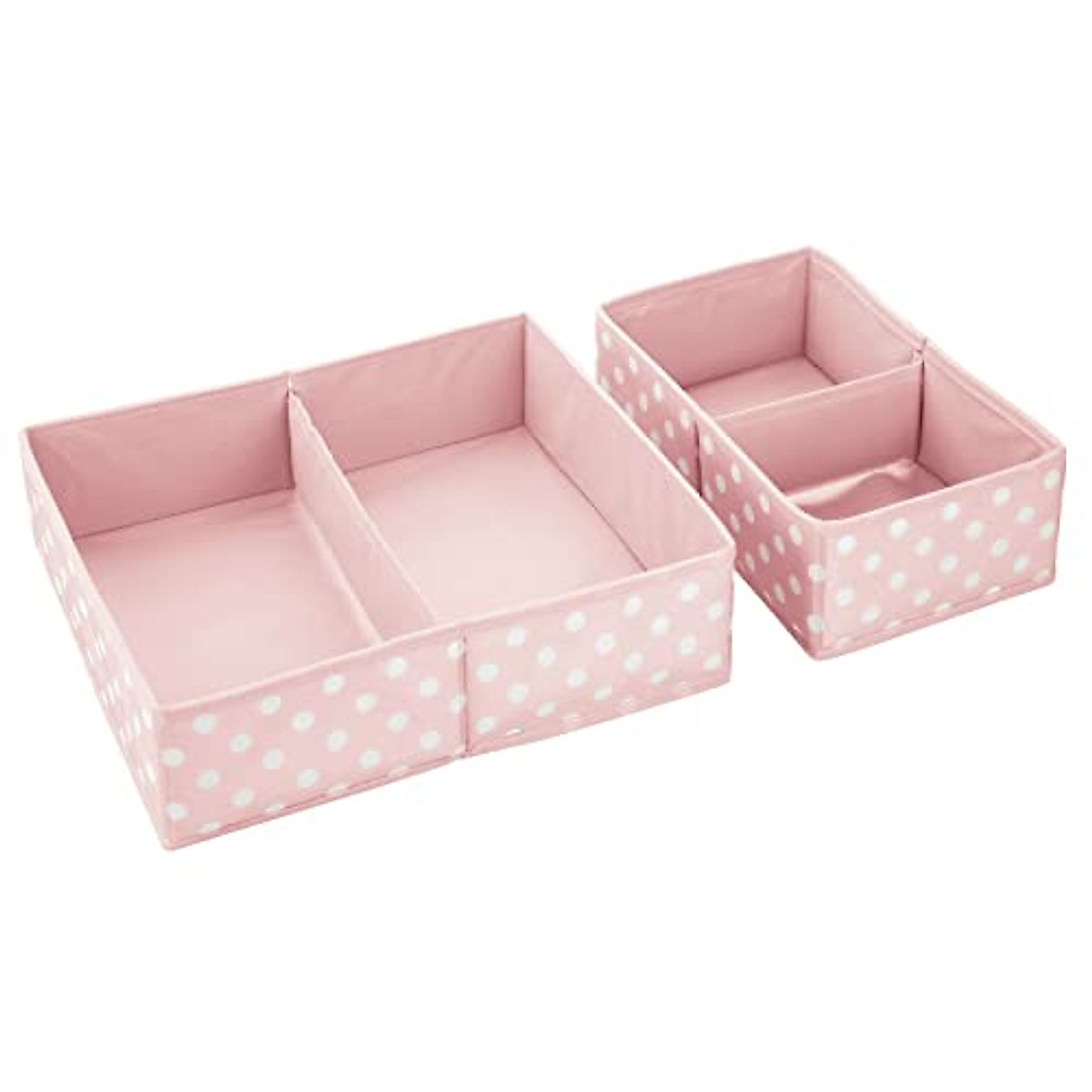 mDesign Fabric Drawer Organizer Bins, Kids/Baby Nursery Dresser, Closet, Shelf, Playroom Organization, Hold Clothes, Toys, Diapers, Bibs, Blankets, Set of 2, 4 Pack, Pink/White Polka Dot