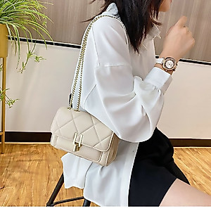 NW Crossbody Bags for Women Quilted Shoulder Purses and Handbags Lattice Texture with Chain Strap (Beige)