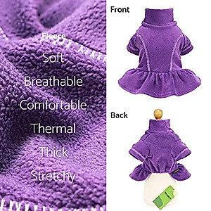 Fitwarm Athleisure Fleece Dog Dresses, Dog Clothes for Small Dogs Girl, Pet Lightweight Turtleneck Sweater, Cat Apparel, Purple, Medium
