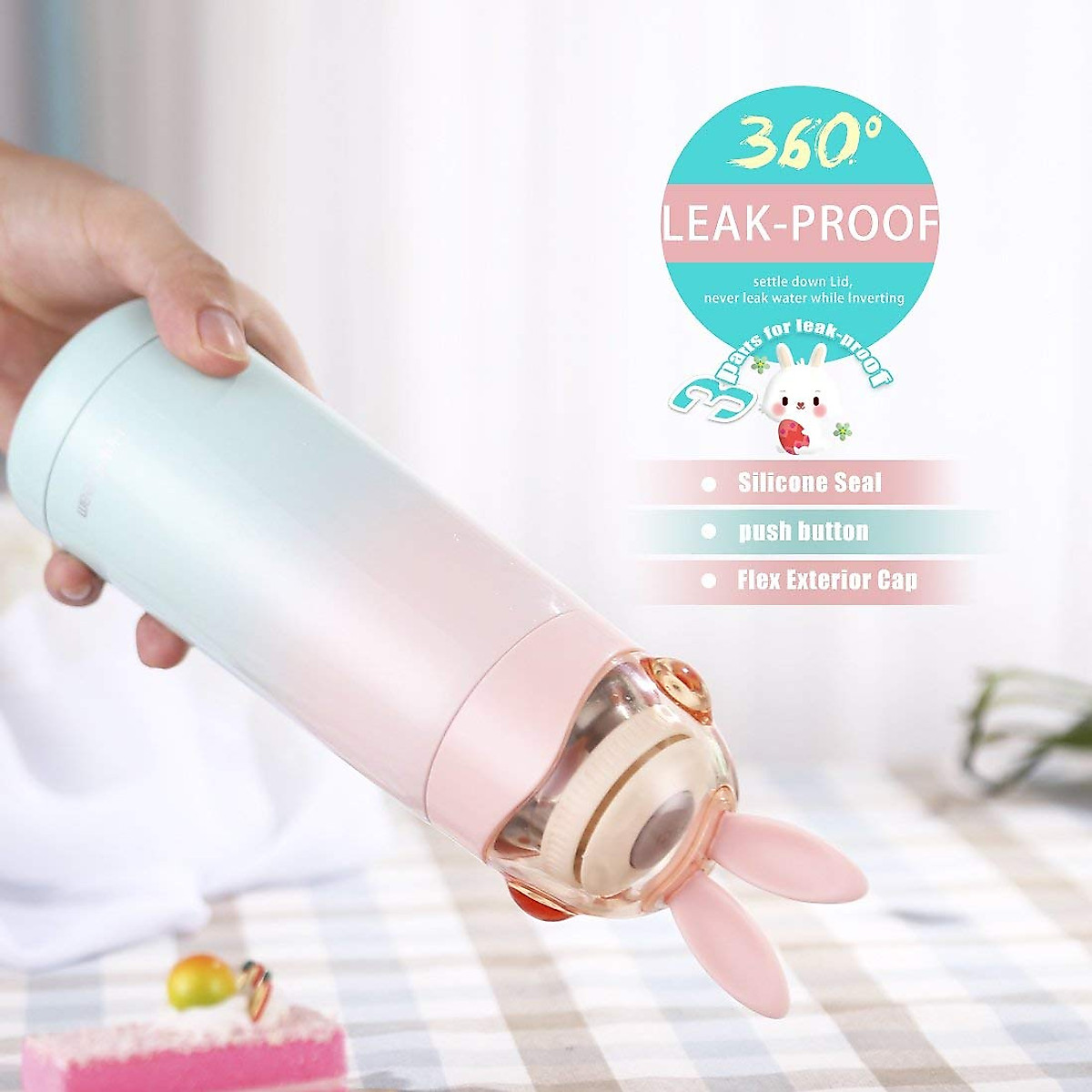 Cute Rabbit Kids Insulation Bottle-Stainless Steel Thermoses,Leak-proof Travel Coffee Mug,Durable Tumbler for Baby Hot Water 12 Ounce