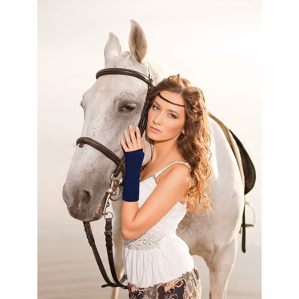 2 Pairs Fingerless Gloves Women Man Stretchy Knitted Gloves Thumb Hole Mittens Wrist Length Arm Warmers (Black, Navy)